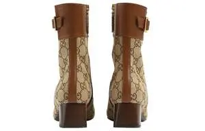 Gucci Ankle Boots With Gg Monogram - Brown/beige/ebony