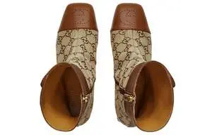 Gucci Ankle Boots With Gg Monogram - Brown/beige/ebony