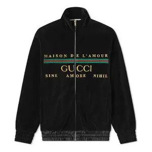 Gucci Chenille Embroidered Zip-up Jacket - Black