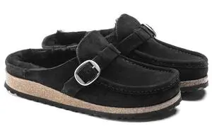 BIRKENSTOCK Buckley Shearling Suede Leather Mules