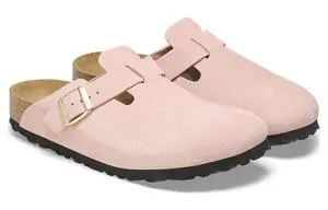 BIRKENSTOCK Boston Suede Leather Clogs - Light Pink/sand