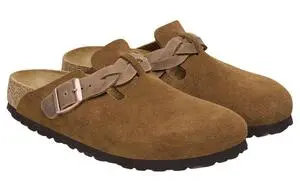 BIRKENSTOCK Boston Braided Suede Leather Sandals - Orange