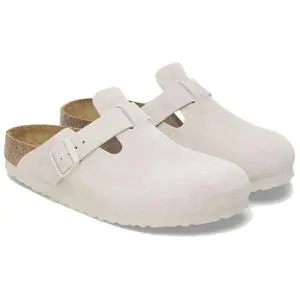BIRKENSTOCK Boston Soft Footbed Suede Leather Clogs - White