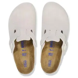 BIRKENSTOCK Boston Soft Footbed Suede Leather Clogs - White