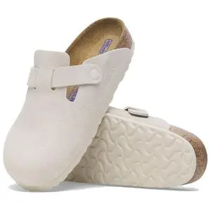 BIRKENSTOCK Boston Soft Footbed Suede Leather Clogs - White