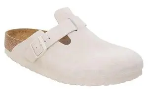 BIRKENSTOCK Boston Soft Footbed Suede Leather Narrow Fit Sandals - White