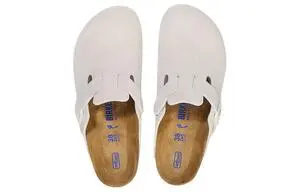 BIRKENSTOCK Boston Soft Footbed Suede Leather Narrow Fit Sandals - White