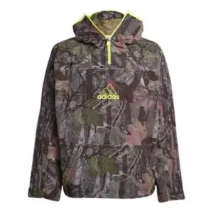 Adidas Camouflage Print Hooded Half-zip Jacket - Green/black