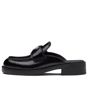 Prada Brushed Leather Mules - Black