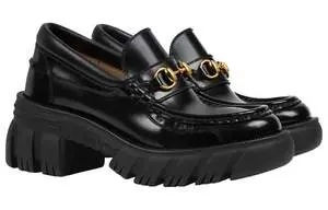 Gucci Horsebit Leather Loafer With Thick Sole - Black