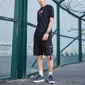 LI-NING Chest Box Logo Solid Color Short Sleeve 'black