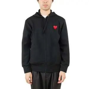 Play Comme Des Garcon Heart Logo Zip-up Hoodie - Black