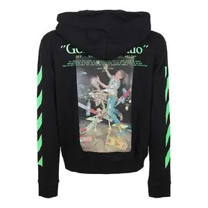 Off-White Graphic Print Cotton Zipped Hoodie - Black