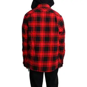 Off-White Plaid Splicing Hooded Shirt