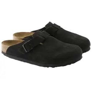 BIRKENSTOCK Boston Soft Footbed Suede Leather Clogs - Black