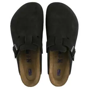 BIRKENSTOCK Boston Soft Footbed Suede Leather Clogs - Black