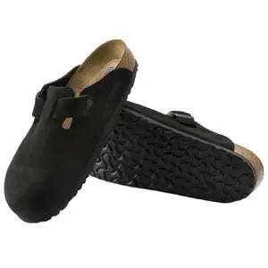 BIRKENSTOCK Boston Soft Footbed Suede Leather Clogs - Black