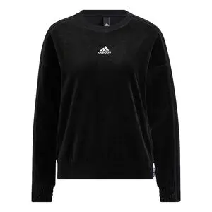 Adidas Velour Crewneck Sweatshirt With Logo - Black