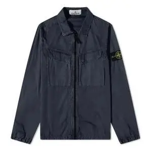 Stone Island Brushed Cotton Canvas Zip Overshirt - Navy