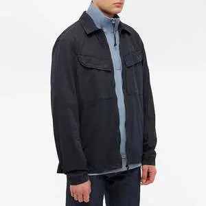 Stone Island Brushed Cotton Canvas Zip Overshirt - Navy