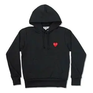 Play Comme Des Garcon Red Heart Emblem Hoodie - Black