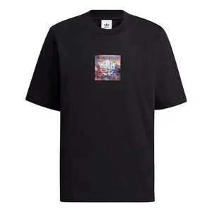 Adidas Originals Printing Casual Sports Short Sleeve Black T-shirt - Multi-color