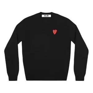Play Comme Des Garcon V-neck Pullover With Red Emblem - Black