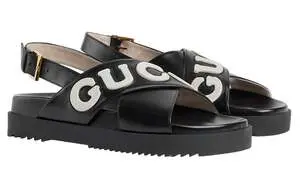 Gucci Logo Script Sandals - Black/white
