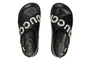 Gucci Logo Script Sandals - Black/white