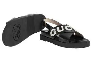 Gucci Logo Script Sandals - Black/white