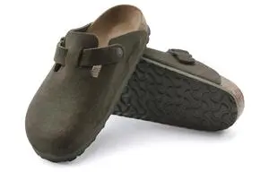 BIRKENSTOCK Boston Suede Leather Clogs - Green