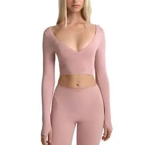 Nike X Skims Stretch Knit Wrap Long Sleeve Cropped Top - Himalayan