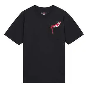 JORDAN Men's Air Jordan 1 Pocket Shoes Embroidered Round Neck Short Sleeve Black T-shirt Black