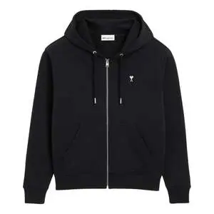 AMI Paris Small Heart Logo Zip Up Hoodie - Black