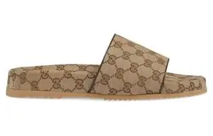 Gucci Gg Canvas Monogram Slide Sandals - Brown