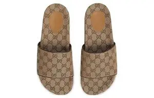 Gucci Gg Canvas Monogram Slide Sandals - Brown