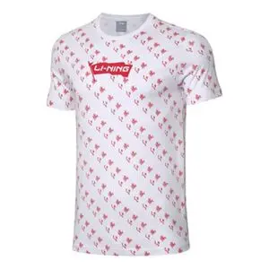LI-NING Basketball Series Red Flag Printing Short Sleeve 'white
