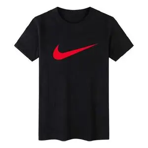 Nike Solid Color Large Logo Printing Round Neck Short Sleeve Black T-shirt - Multi-color