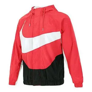 Nike Swoosh Contrasting Color Hooded Woven Jacket - Red