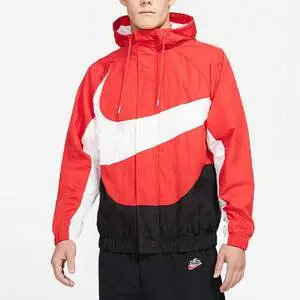 Nike Swoosh Contrasting Color Hooded Woven Jacket - Red