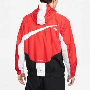Nike Swoosh Contrasting Color Hooded Woven Jacket - Red