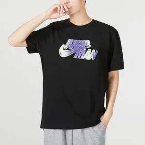 JORDAN Alphabet Large Logo Pattern Printing Round Neck Casual Short Sleeve Black - Default Color