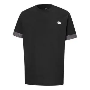 CONVERSE City Short Sleeve Tee Cuff Contrasting Colors Sports Round Neck - Black
