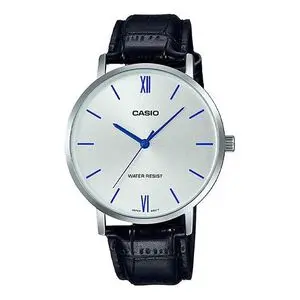 Casio Quartz Analog Watch With Leather Strap - Black