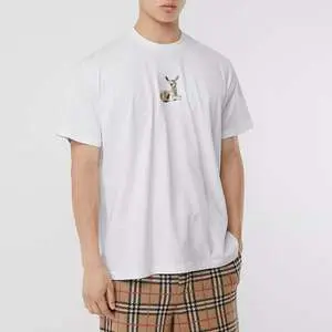 Burberry Deer Print Cotton Oversized Deerlet Printing T-shirt - White