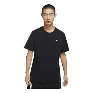 Nike Solid Color Embroidered Logo Micro Mark Round Neck Casual Short Sleeve Black - Multi-color