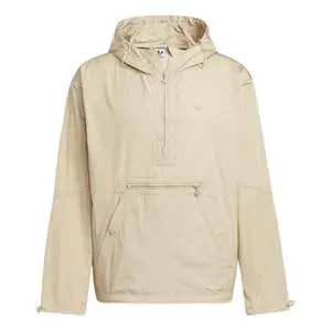 Adidas Originals Solid Color Half Zipper Hooded Straight Long Sleeves Coffee - Default Color