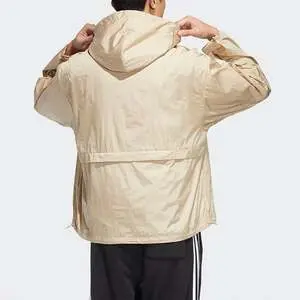 Adidas Originals Solid Color Half Zipper Hooded Straight Long Sleeves Coffee