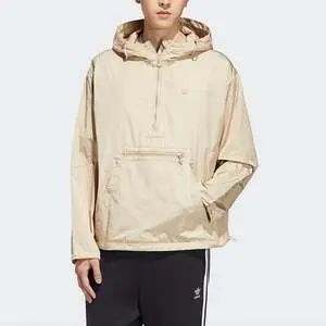 Adidas Originals Solid Color Half Zipper Hooded Straight Long Sleeves Coffee