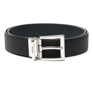 Prada Saffiano Leather Reversible Belt - Black/baltic Blue